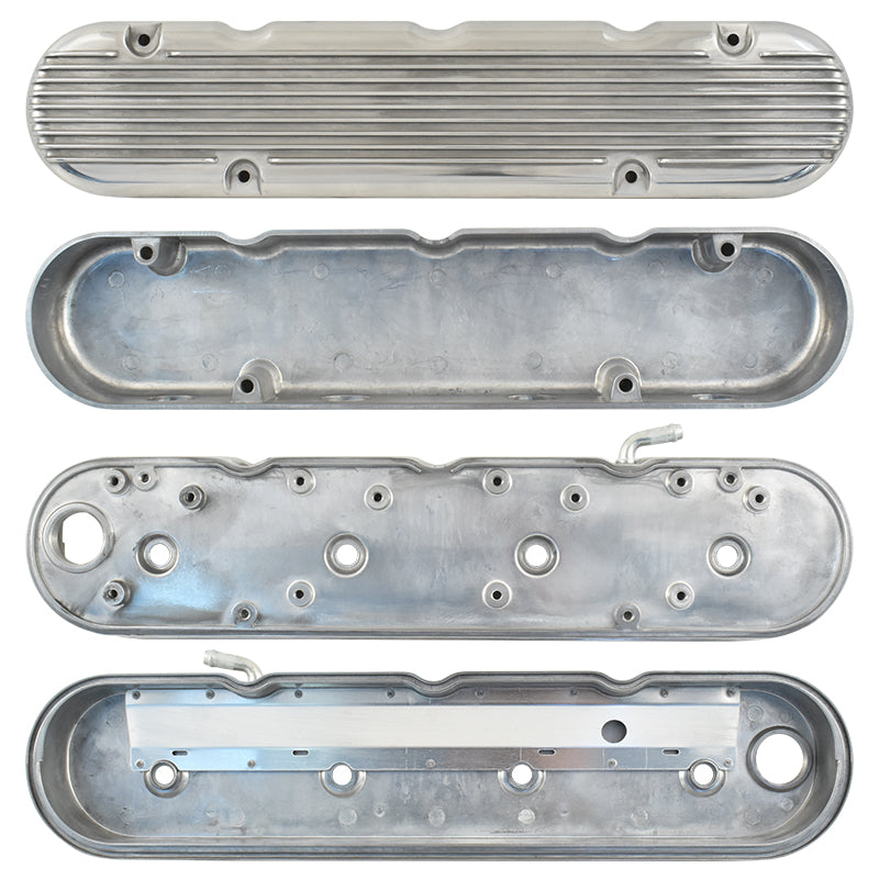 Polished Finned Cast Aluminium GM LS 2-Piece Finned Top Valve Covers ...