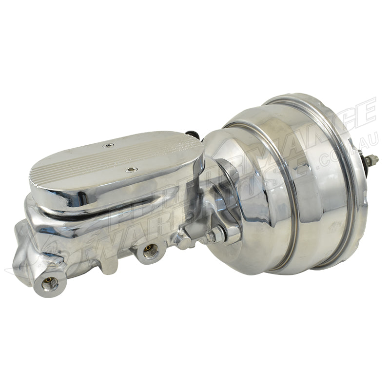 Universal 1" Bore Finned Top Master Cylinder & 8" Chrome Dual Brake Bo ...