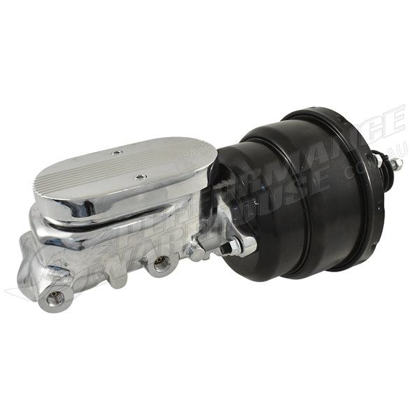 Universal 1" Bore Finned Top Master Cylinder & 7" Black Dual Brake Boo ...